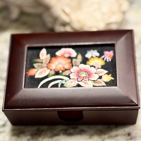Jewelry | Vintage Handembroidered Silk Jewelry Box Rosewood ...
